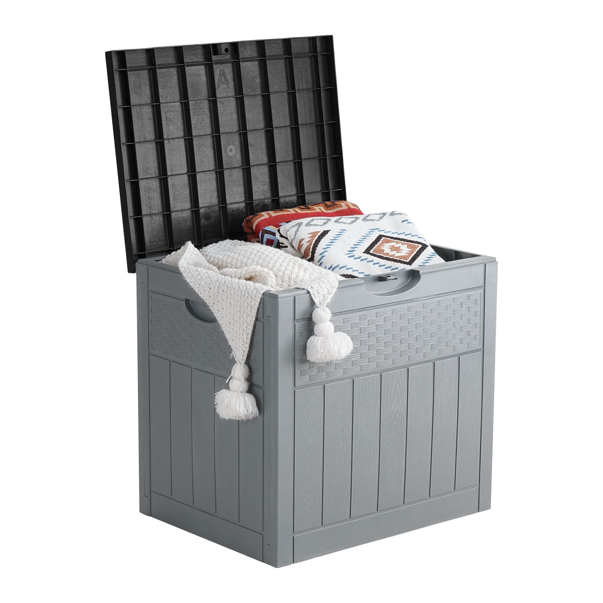 EHHLY 33 Gallon Deck Box, Small Outdoor Storage Box Waterproof, Black